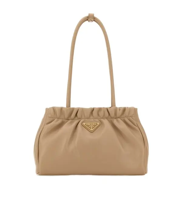 Prada Logo Plaque Ruched Shoulder Bag - Sand-colored