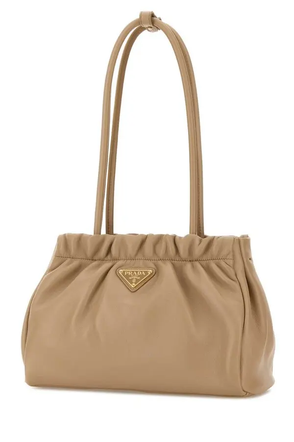 Prada Logo Plaque Ruched Shoulder Bag - Sand-colored