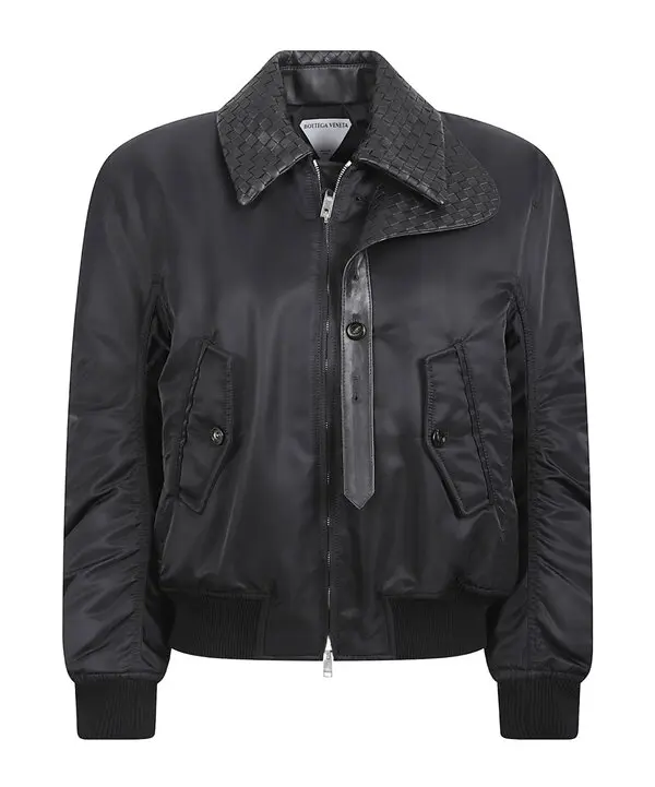 Bottega Veneta Intrecciato Collar Bomber Jacket - Double Black