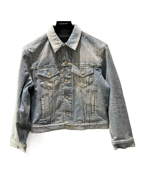 Balenciaga Collared Button-up Denim Jacket - Gray