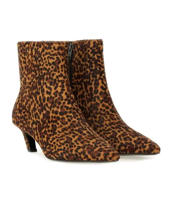 Ash Leopard Print Ankle Boots With Kitten Heel - Brown