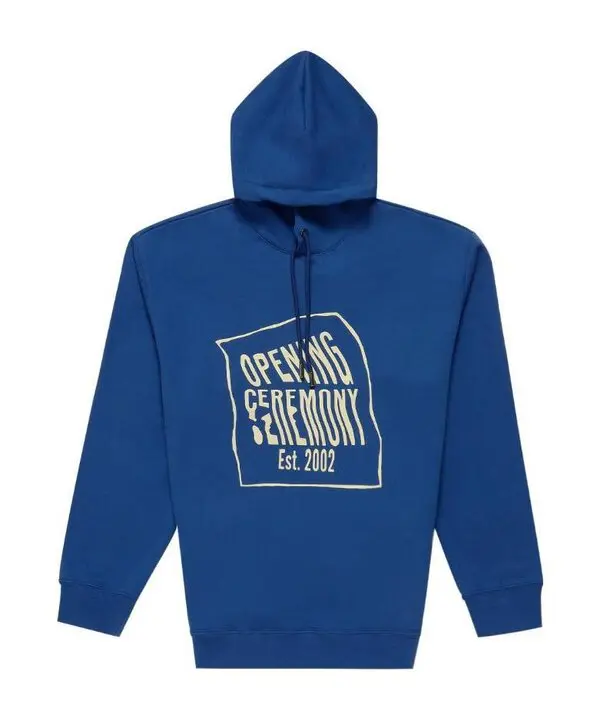 Opening Ceremony Warped Logo Printed Hoodie - Blue