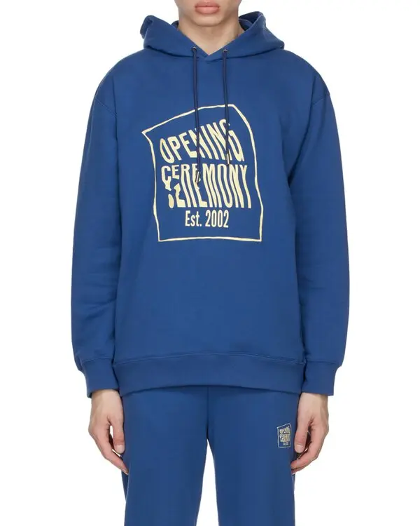 Opening Ceremony Warped Logo Printed Hoodie - Blue