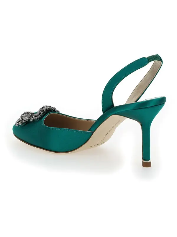 Manolo Blahnik Pointed High Heel Slingbacks With Crystal Embellishment