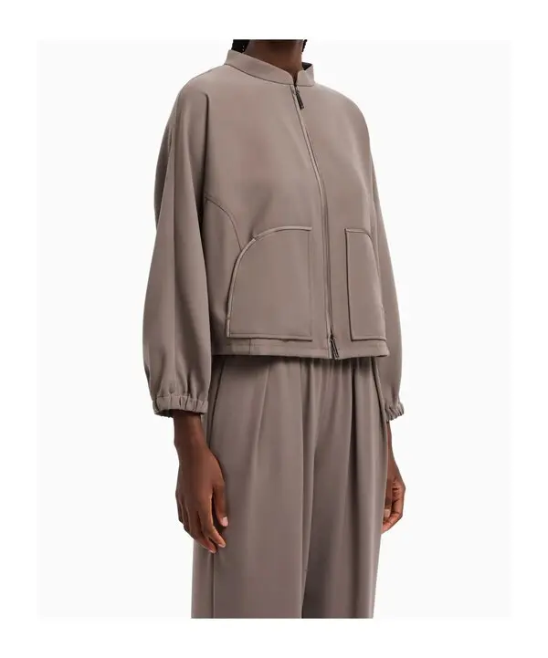 Emporio Armani Zip-up Logo Embroidered Jacket
