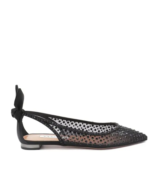 AQUAZZURA Embellished Bow Detail Tulle Flats