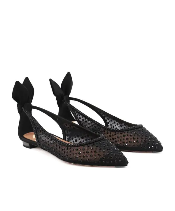 AQUAZZURA Embellished Bow Detail Tulle Flats