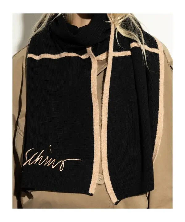 Moschino Embroidery Striped Scarf - Black