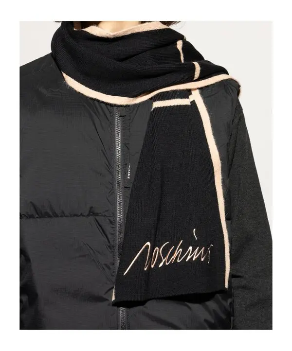 Moschino Embroidery Striped Scarf - Black