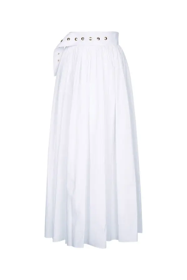 Celine Pleated Cotton Poplin Midi Skirt - White