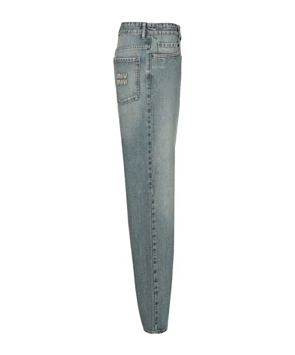 Miu Miu Wide Leg Stonewashed Denim Jeans - Navy Blue
