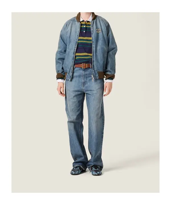 Miu Miu Wide Leg Stonewashed Denim Jeans - Navy Blue