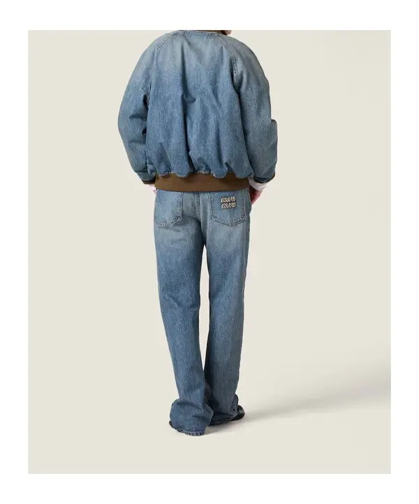 Miu Miu Wide Leg Stonewashed Denim Jeans - Navy Blue