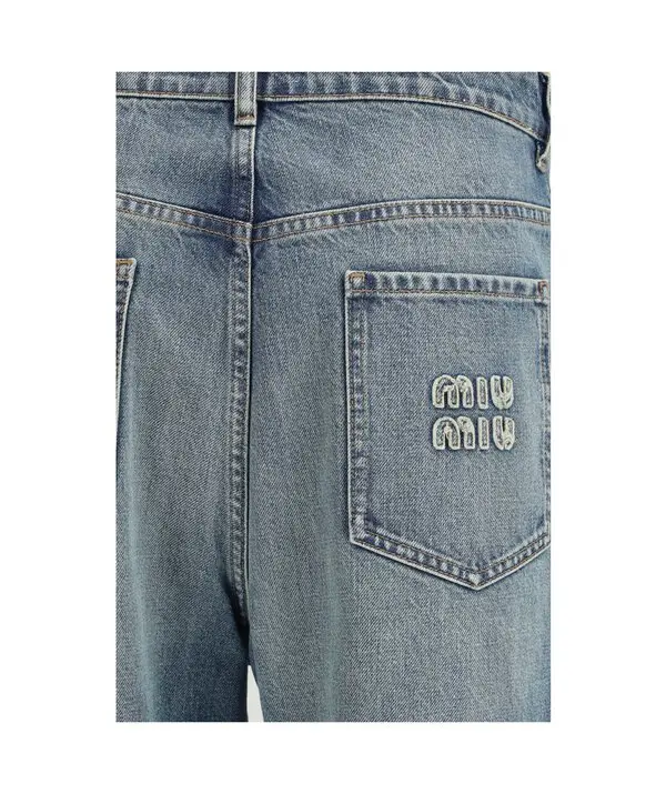 Miu Miu Wide Leg Stonewashed Denim Jeans - Navy Blue