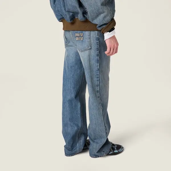 Miu Miu Wide Leg Stonewashed Denim Jeans - Navy Blue