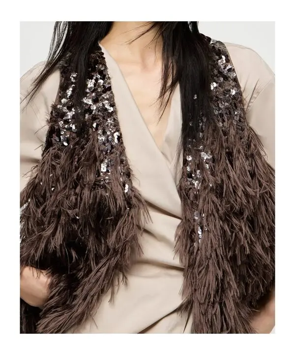 Brunello Cucinelli Sequin Embellished Feather Vest - Black