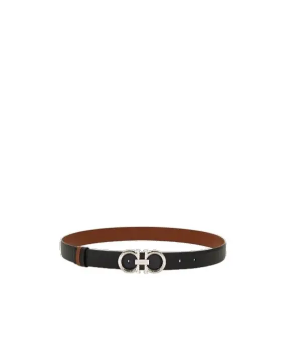 FERRAGAMO Gancini Reversible Buckle Belt - Black/cognac