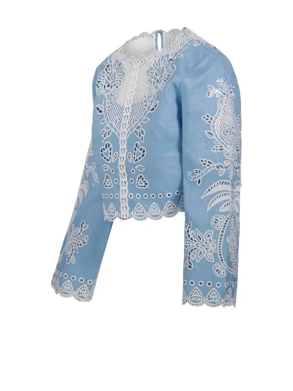 Farm Rio Romantic Richelieu Cropped Blouse