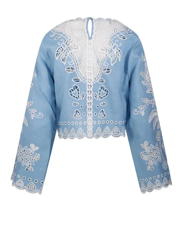 Farm Rio Romantic Richelieu Cropped Blouse