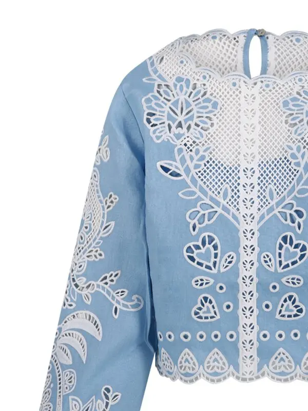 Farm Rio Romantic Richelieu Cropped Blouse
