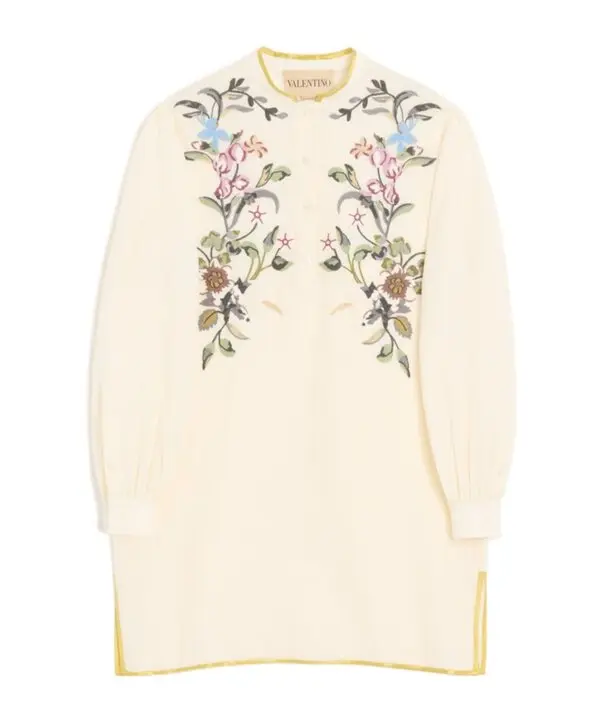 Valentino Garavani Floral Patterned Long-sleeved Mini Dress - White