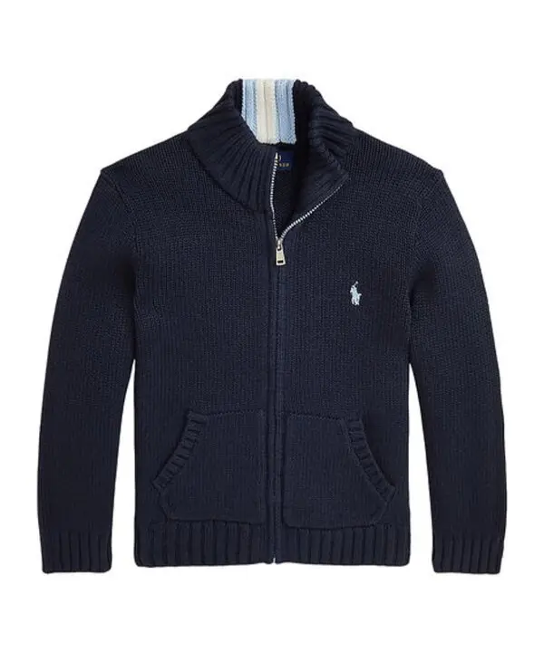 Polo Ralph Lauren Zip-up Cardigan With Ribbed Edges