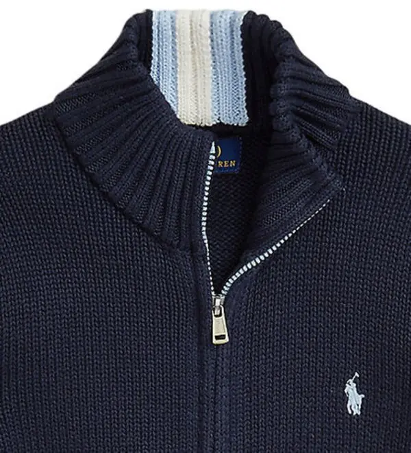Polo Ralph Lauren Zip-up Cardigan With Ribbed Edges