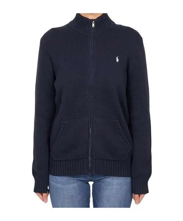 Polo Ralph Lauren Zip-up Cardigan With Ribbed Edges