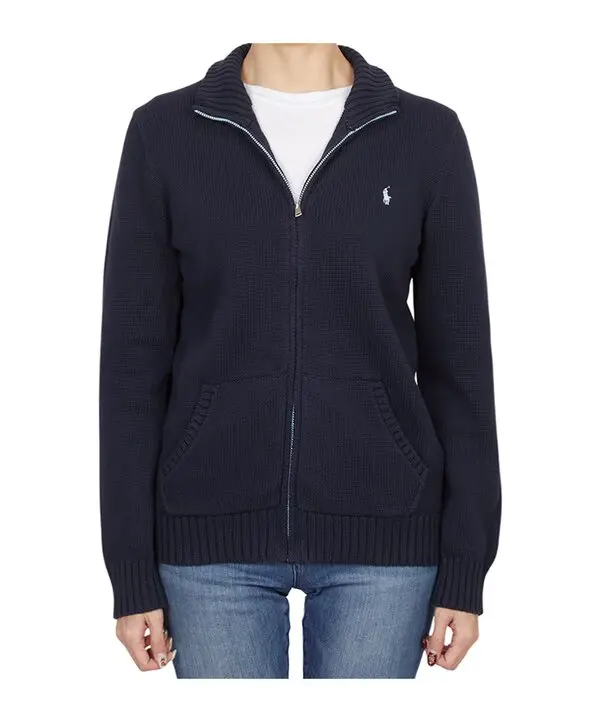 Polo Ralph Lauren Zip-up Cardigan With Ribbed Edges