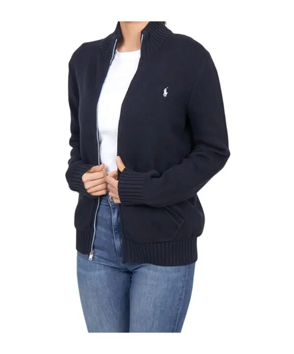 Polo Ralph Lauren Zip-up Cardigan With Ribbed Edges