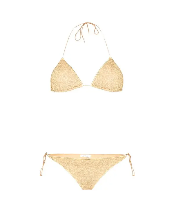 Oseree Metallic Tie-side Triangle Bikini - Nude