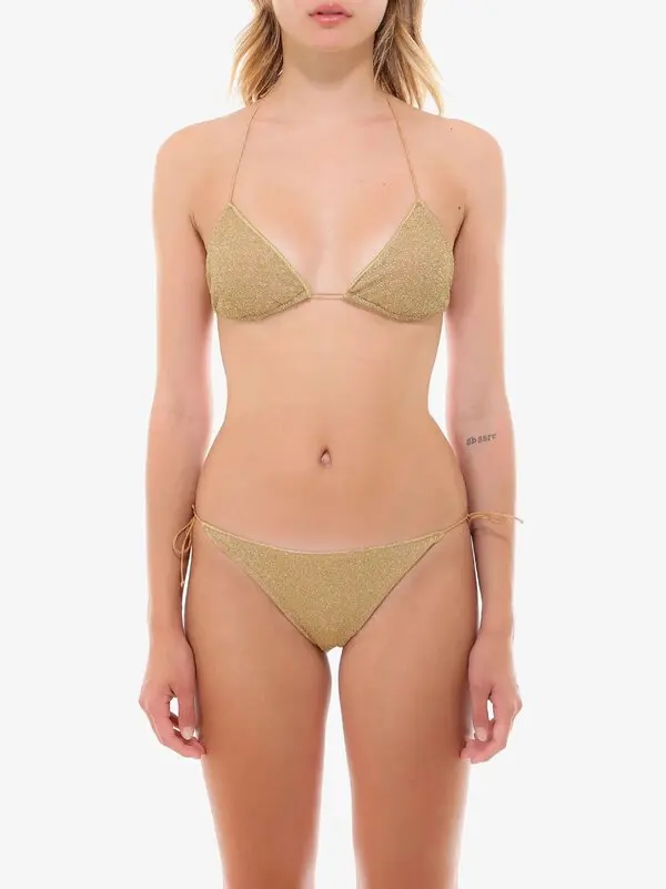 Oseree Metallic Tie-side Triangle Bikini - Nude