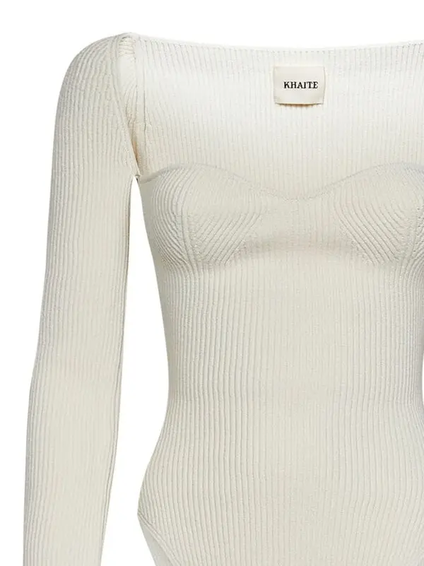 Khaite Maddy Ribbed Bustier Top - White