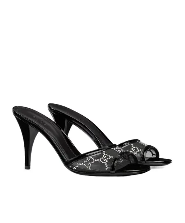 Gucci Crystal Embellished Mesh Slide Sandals - Black