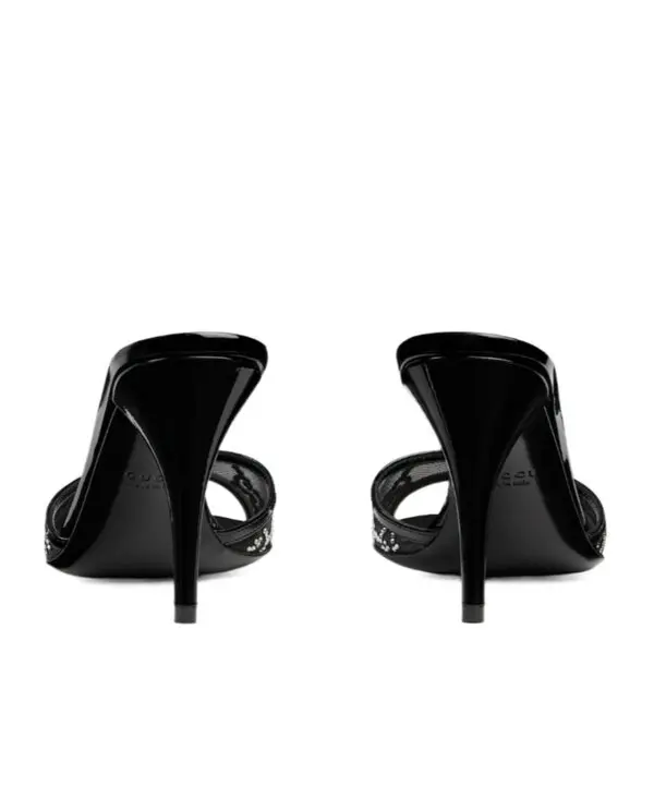 Gucci Crystal Embellished Mesh Slide Sandals - Black