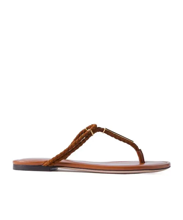 TOM FORD Lily Leather Woven Slippers - Tan