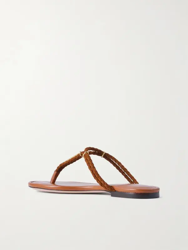 TOM FORD Lily Leather Woven Slippers - Tan