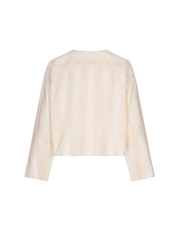 Chloé Long Sleeve Cropped Striped Shirt With Patch Pockets
