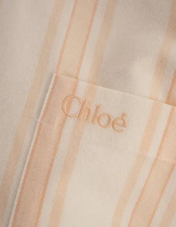 Chloé Long Sleeve Cropped Striped Shirt With Patch Pockets