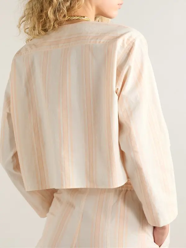 Chloé Long Sleeve Cropped Striped Shirt With Patch Pockets