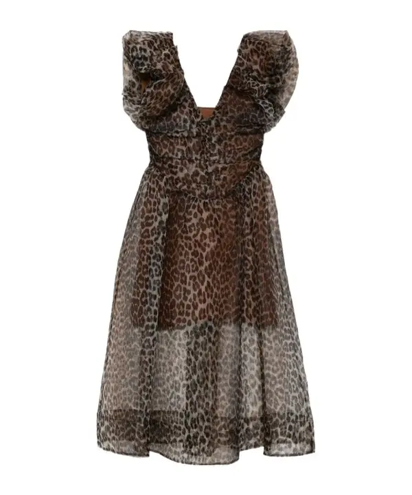 GANNI Ruffled Sheer Midi Dress - Black