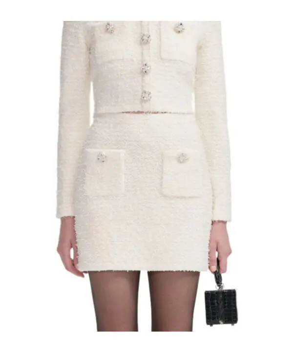 SELF-PORTRAIT Textured Knit Mini Skirt - Cream