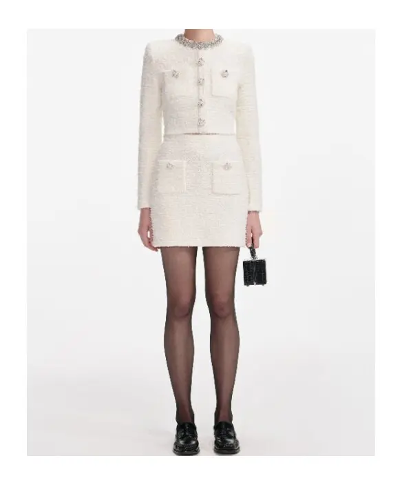 SELF-PORTRAIT Textured Knit Mini Skirt - Cream