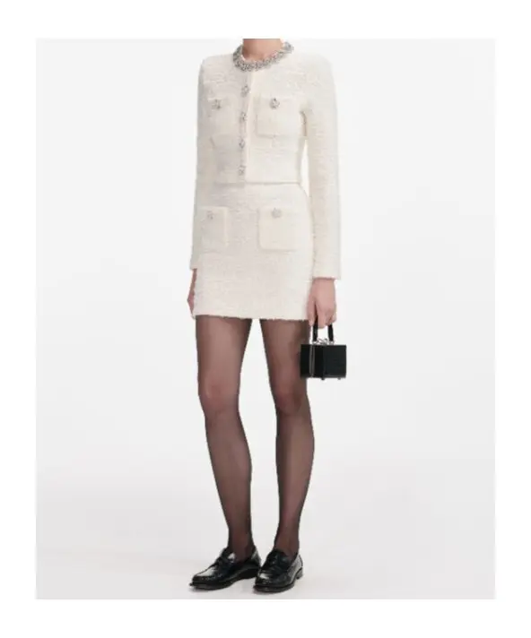 SELF-PORTRAIT Textured Knit Mini Skirt - Cream
