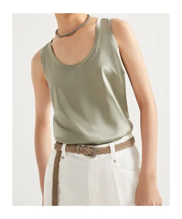 Brunello Cucinelli Satin Reversible Tank Top - Green