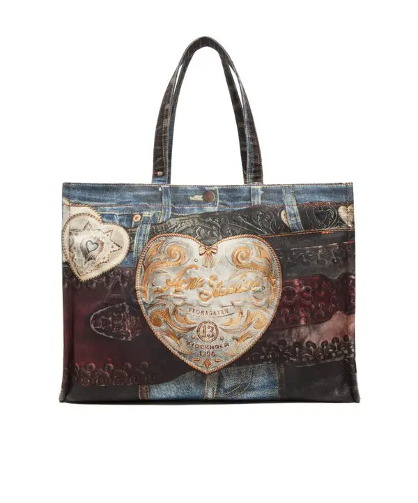 Acne Studios Denim-patch Heart Top Handle Bag - Black