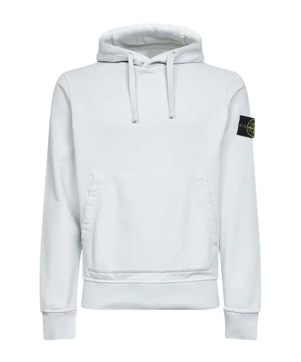 Stone Island Logo Patch Drawstring Hoodie - Sky Blue