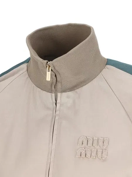 Miu Miu High-neck Zip-up Jacket With Lettering - Nude
