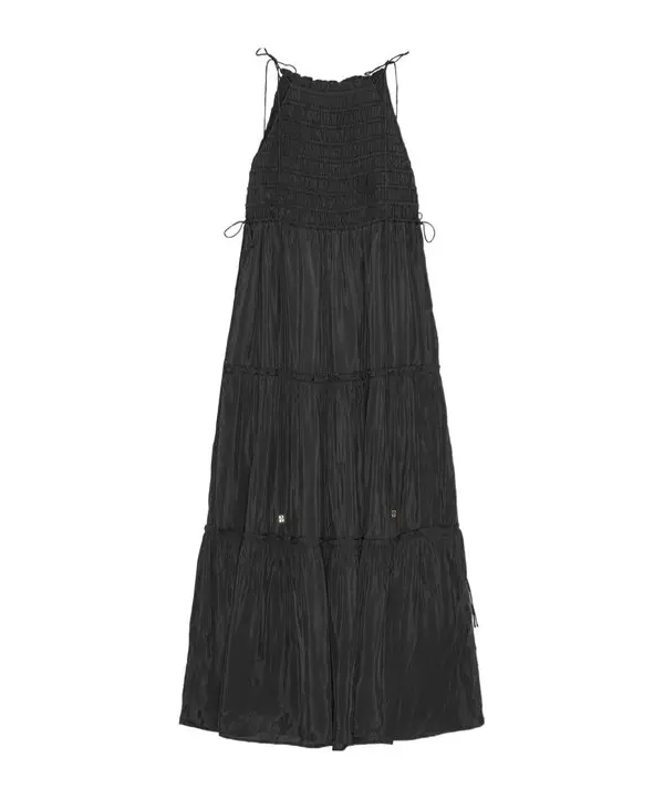 GANNI Maxi Smocked Slip Dress - Phantom Black