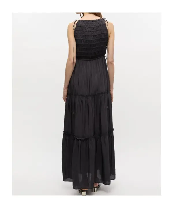 GANNI Maxi Smocked Slip Dress - Phantom Black